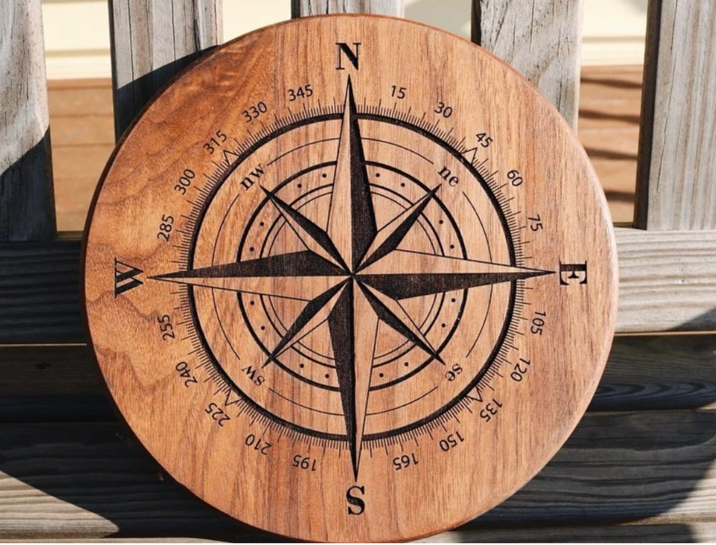 Compass Wood Lazy Susan Wooden Turntable Table Décor | Laser Engraved ...