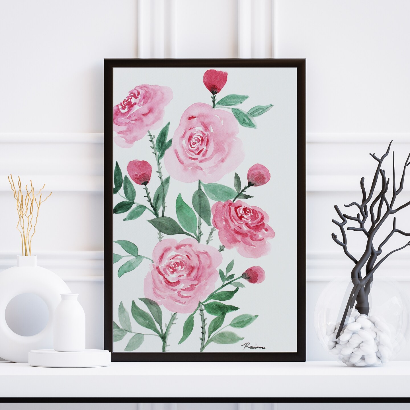 Red roses watercolor art print, flower wall art | MakerPlace by Michaels