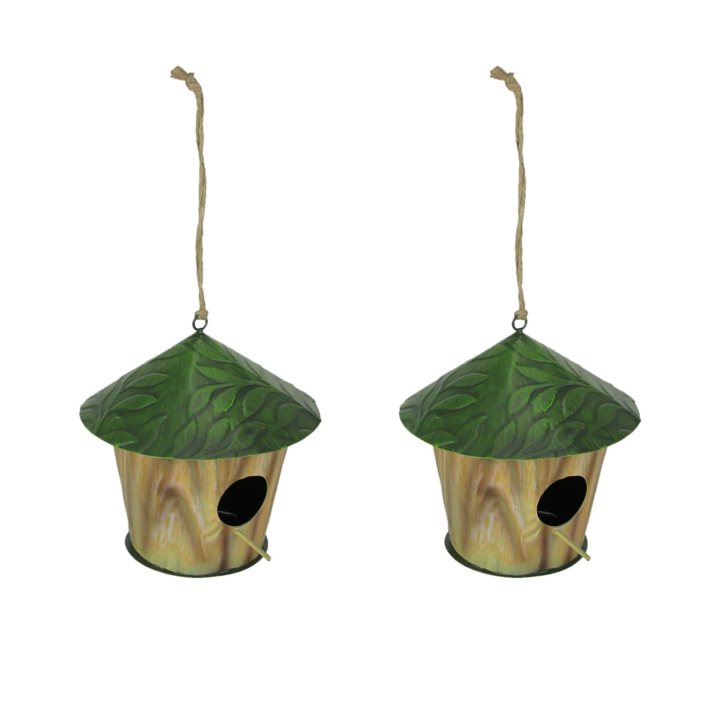 Set of 2 Metal Green Leaf Tree Hanging Bird House Outdoor Garden Decor ...