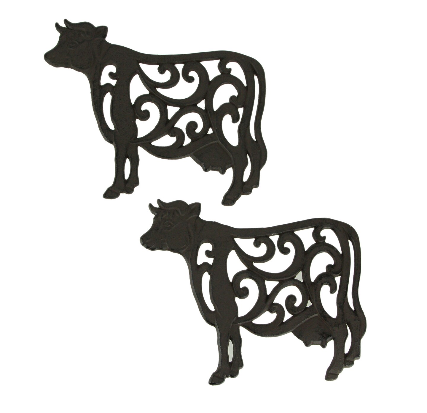 Brown Cast Iron Cow Floral Scroll Trivets Set of 2 | Michaels