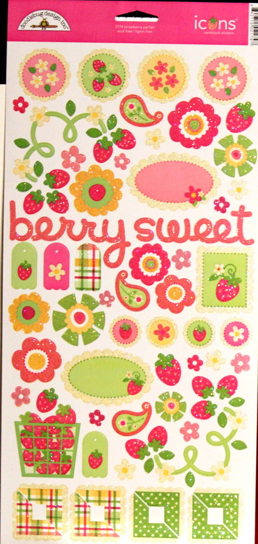 Doodlebug Designs Strawberry Parfait Glitter Icons Cardstock Stickers ...