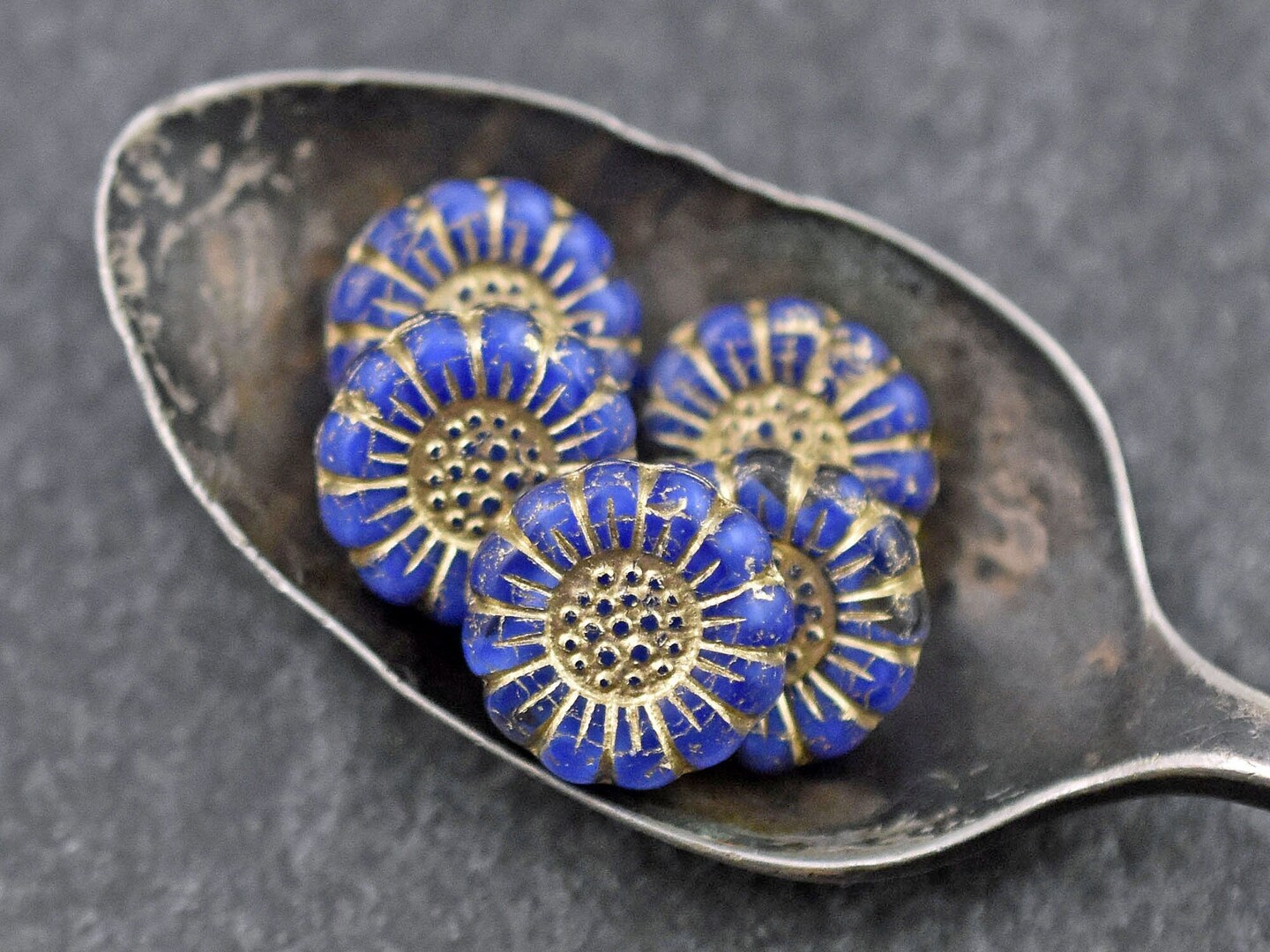 *12* 13mm Gold Washed Royal Blue Silk Sunflower Coin Beads | Michaels