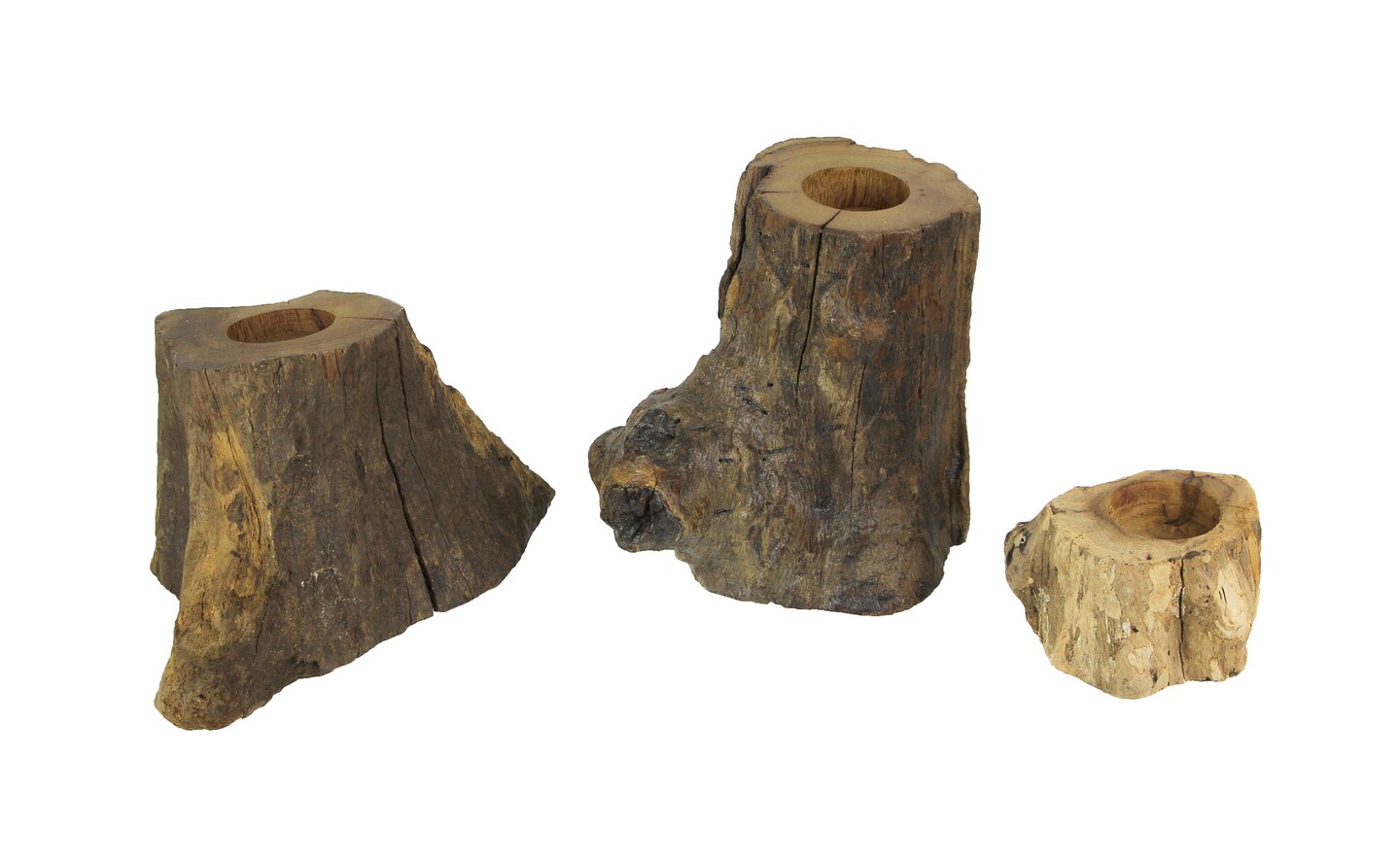 Set of 3 Natural Gamal Branch Wooden Single Tealight Candle Holders ...