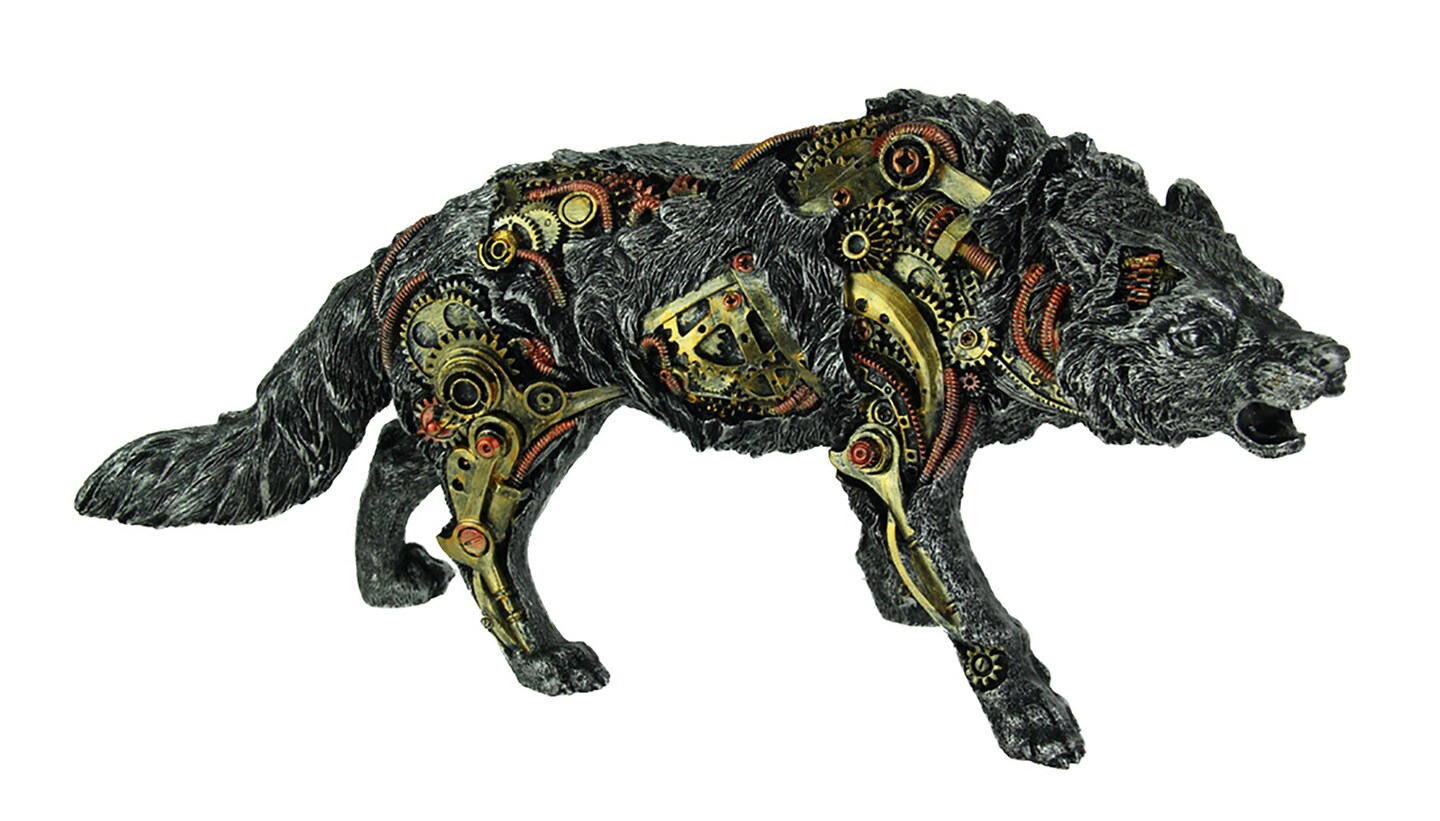 Metallic Silver Finish Mechanical Steampunk Timber Wolf Statue | Michaels