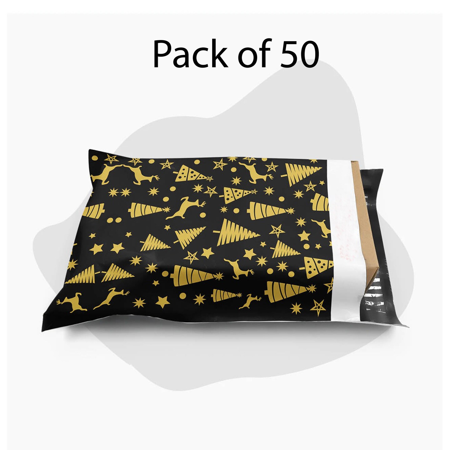 10 x 13 Size Christmas Tree Black and Gold Holiday Poly Bag Mailer ...