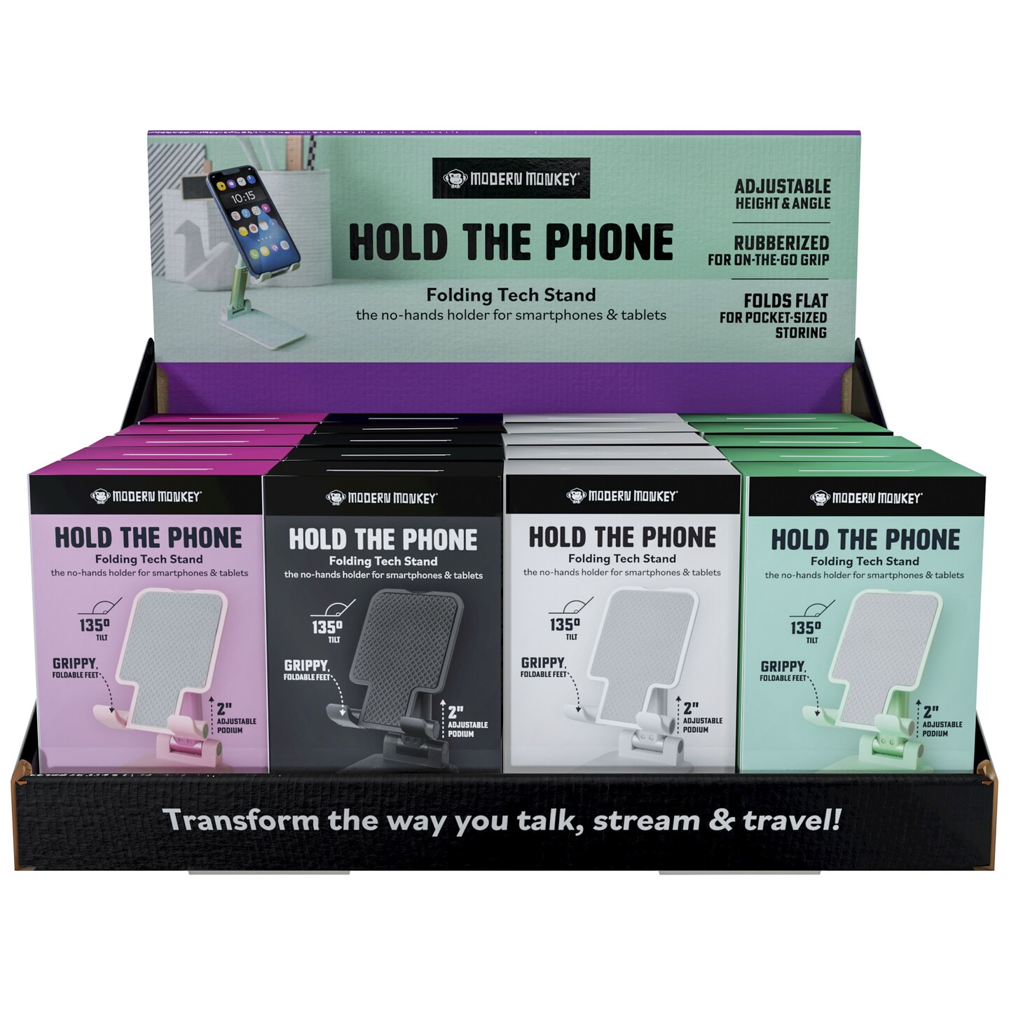 Modern Monkey Hold The Phone Folding Tech Stands-24 Piece Assortment ...