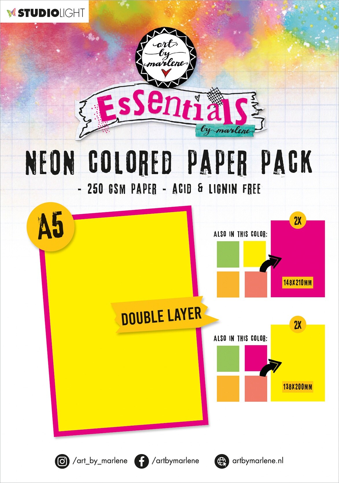 Art By Marlene Essentials Paper Pack 20/Pkg-Nr. 105, Neon Double Layred ...