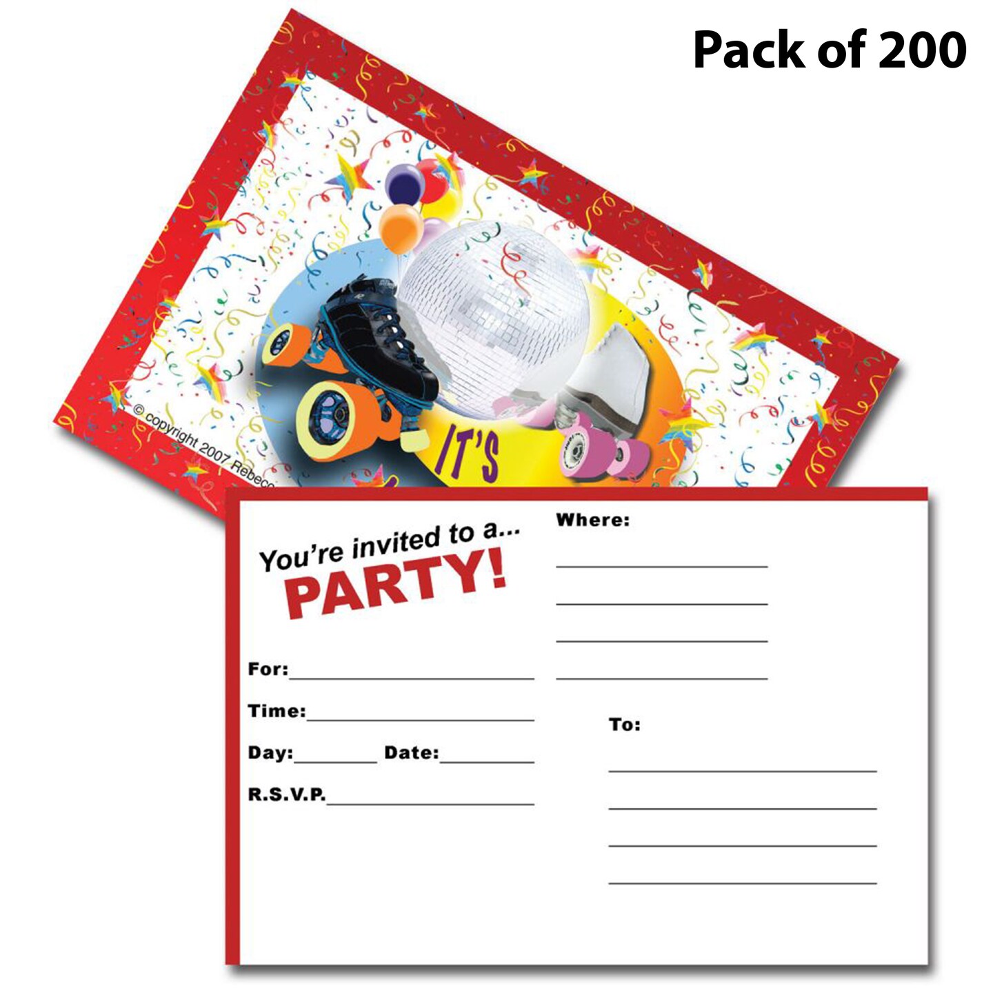 Disco Skate Postcard Invitations | 4 inches by 6 inches Plastic wrapped ...