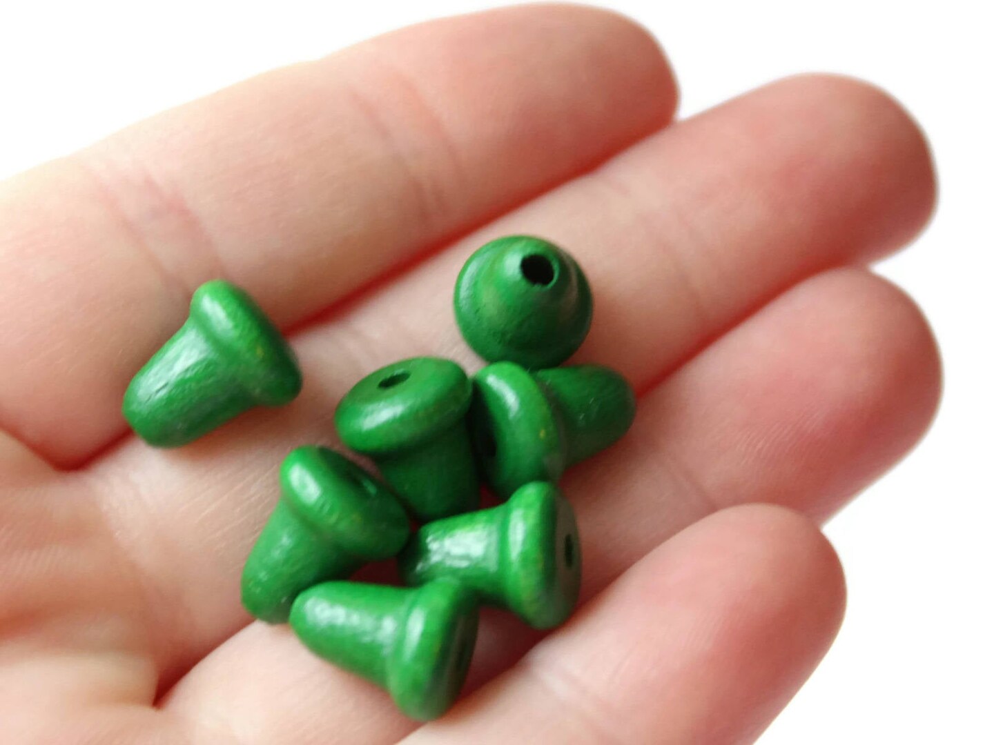 20 11mm Green Wooden Bell Beads Vintage Wood End Beads Loose Bell ...