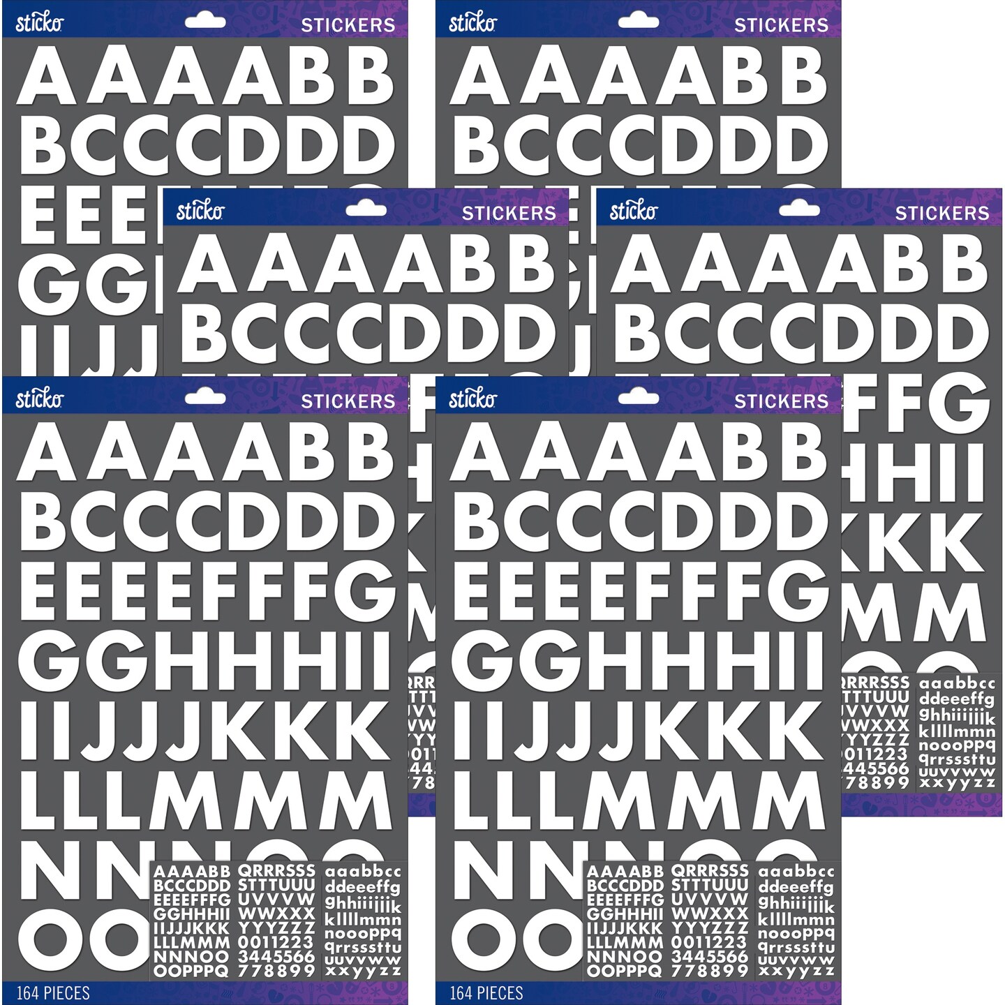 Multipack of 6 - Sticko Alphabet Stickers-White Futura Bold Large ...