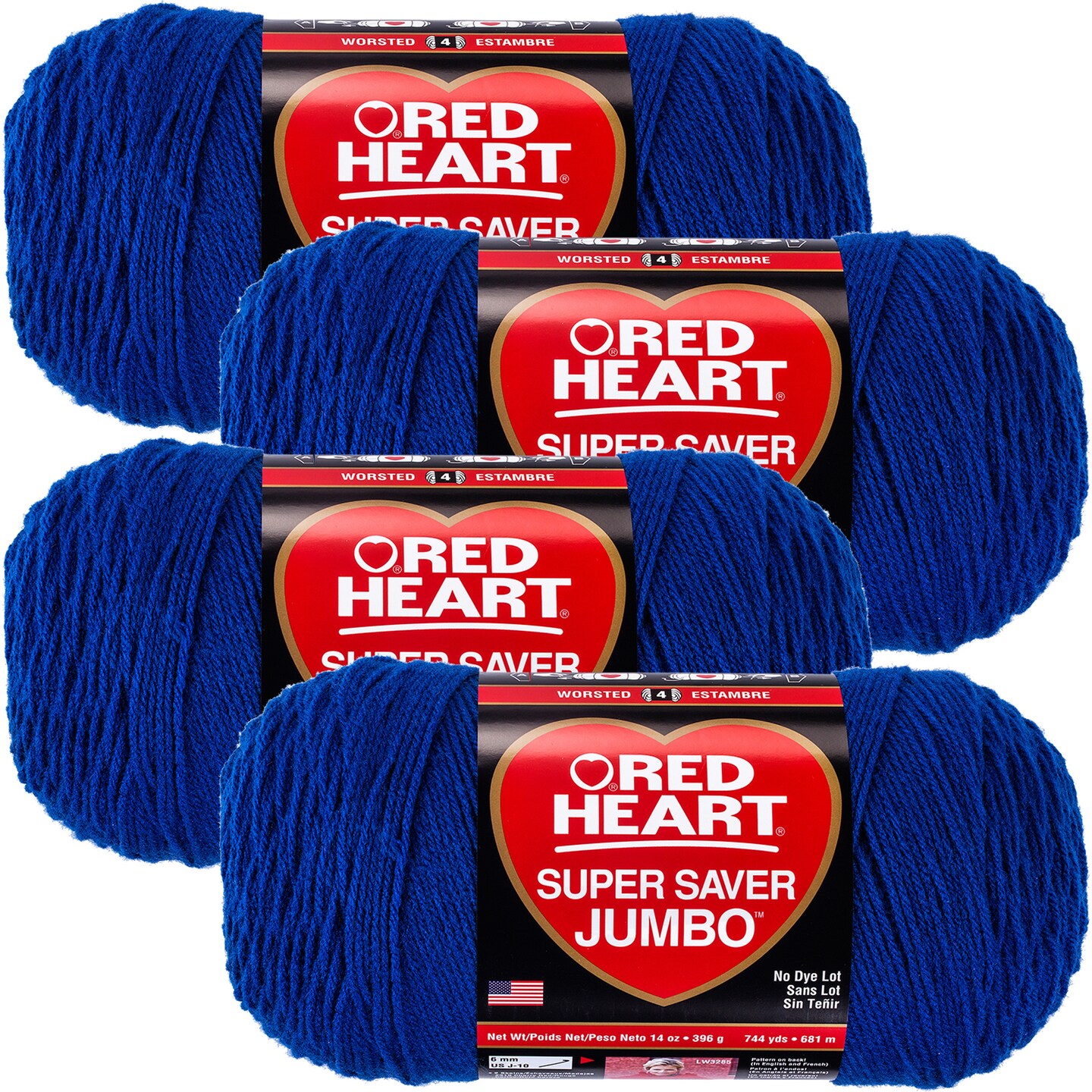 Multipack of 4 - Red Heart Super Saver Jumbo Yarn-Royal, Count: 4 ...