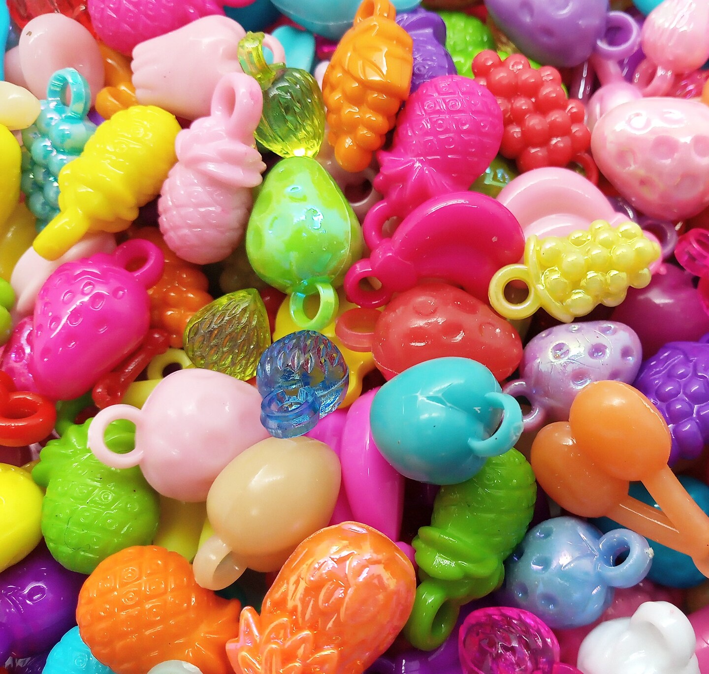 25 Acrylic Fruit Charms, Mixed Colorful Plastic Food Charms ...