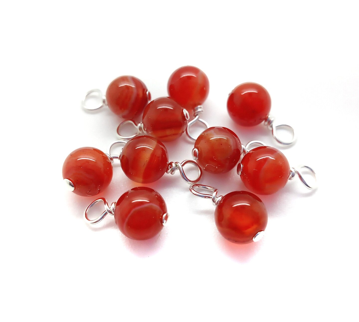 Red Sardonyx 6mm Bead Dangles, Small Gemstone Charms, 10 pieces ...