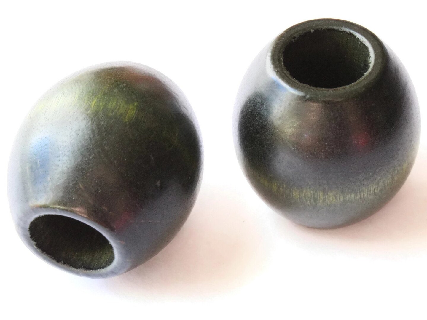 2 36mm Green Wood Oval Large Hole Beads Vintage Wooden Barrel Beads ...