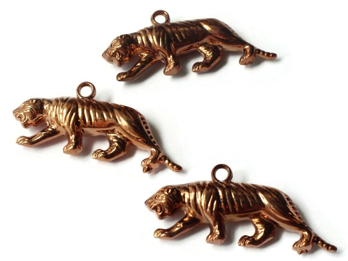 3 44mm Red Copper Tiger Charms Vintage Copper Plated Plastic Beads ...