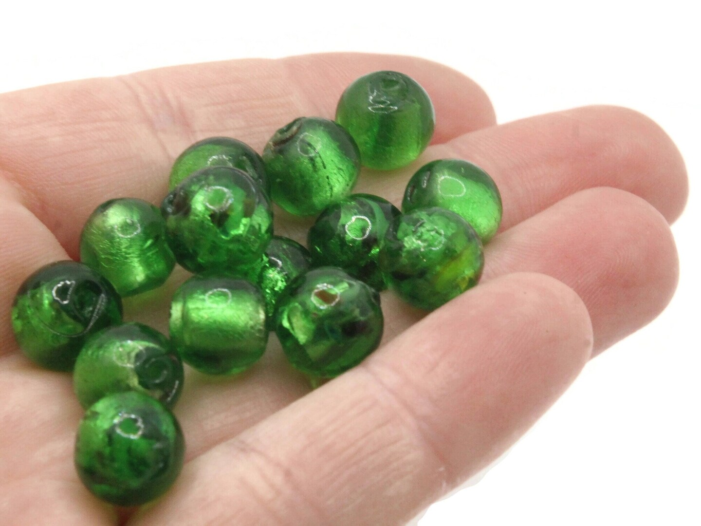 15 9mm to 10mm Round Green Lampwork Glass Beads | Michaels