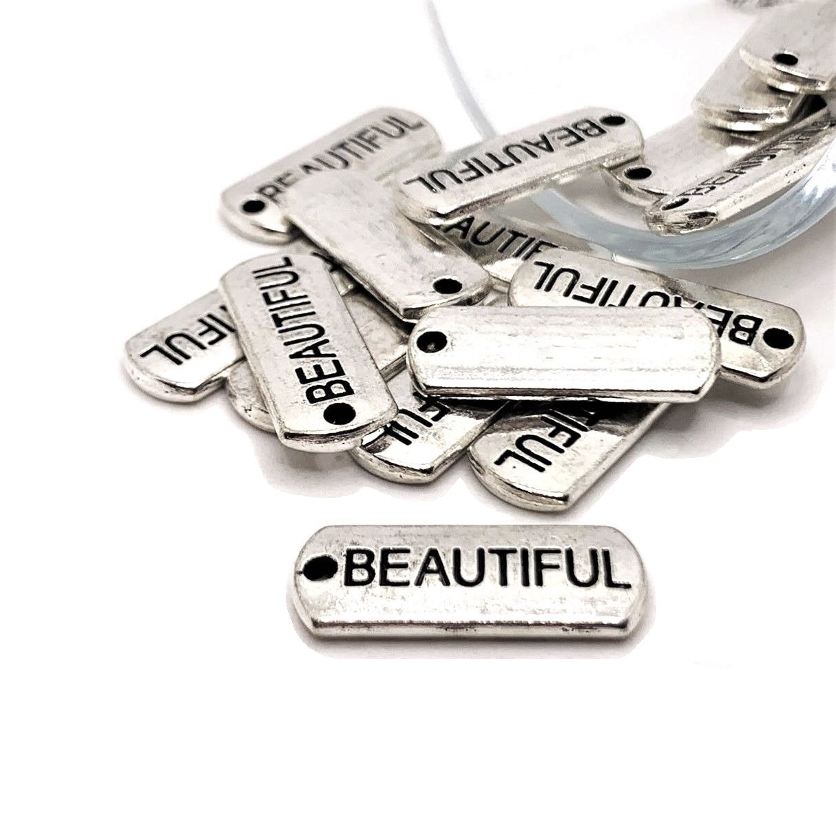 4, 20 or 50 Pieces: Silver Beautiful Word Bar Tag Charms | Michaels
