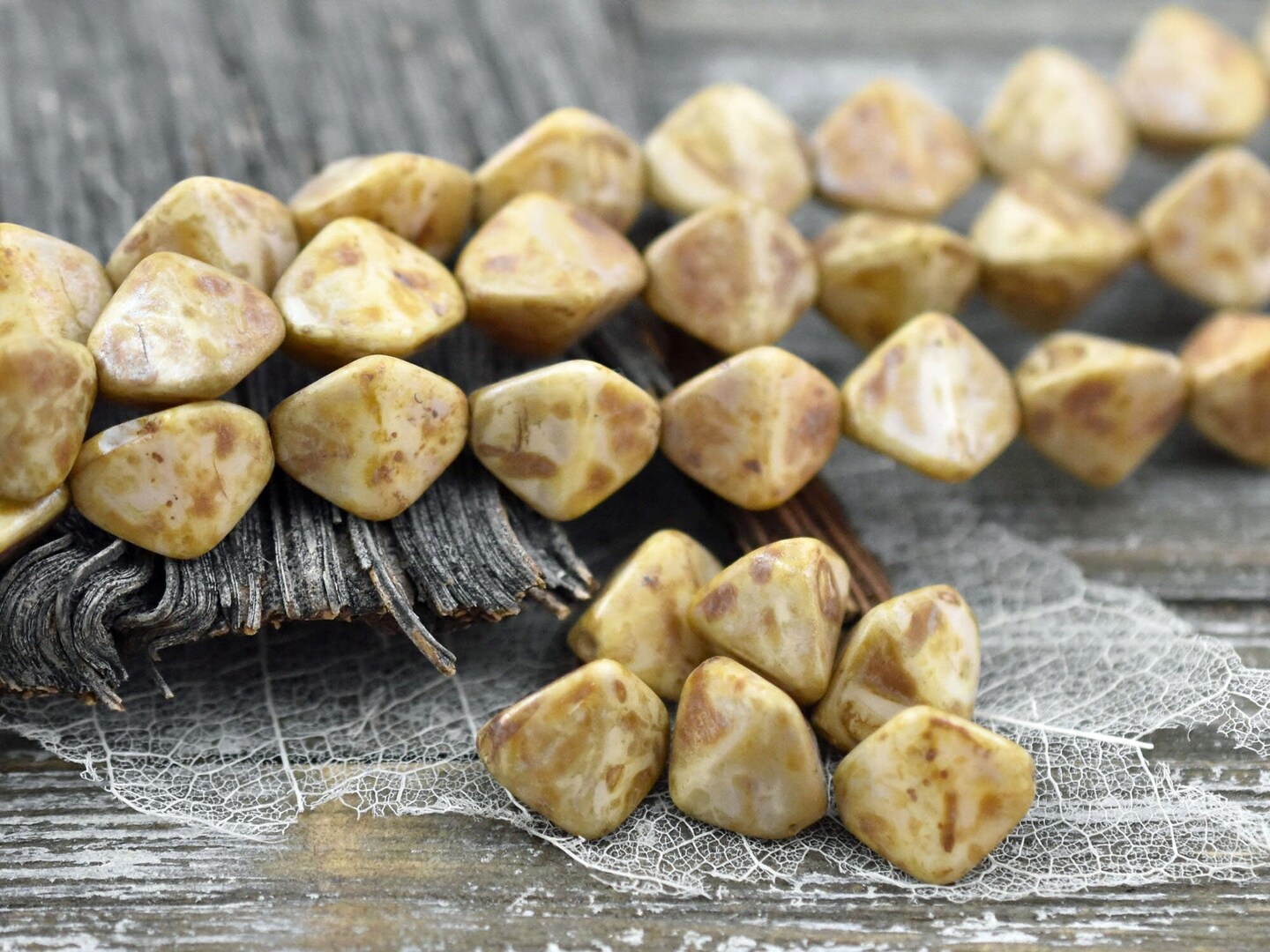 11mm Beige Picasso Luster Large Pinch Beads | Michaels