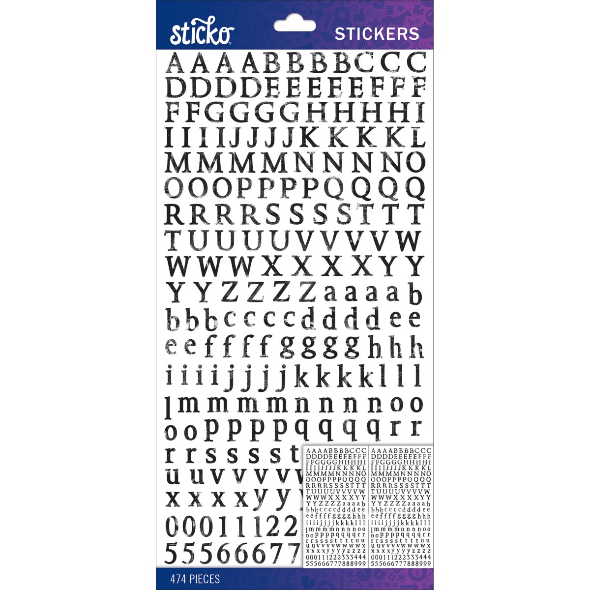 Sticko Alphabet Stickers-Black Distressed Octavian Small | Michaels