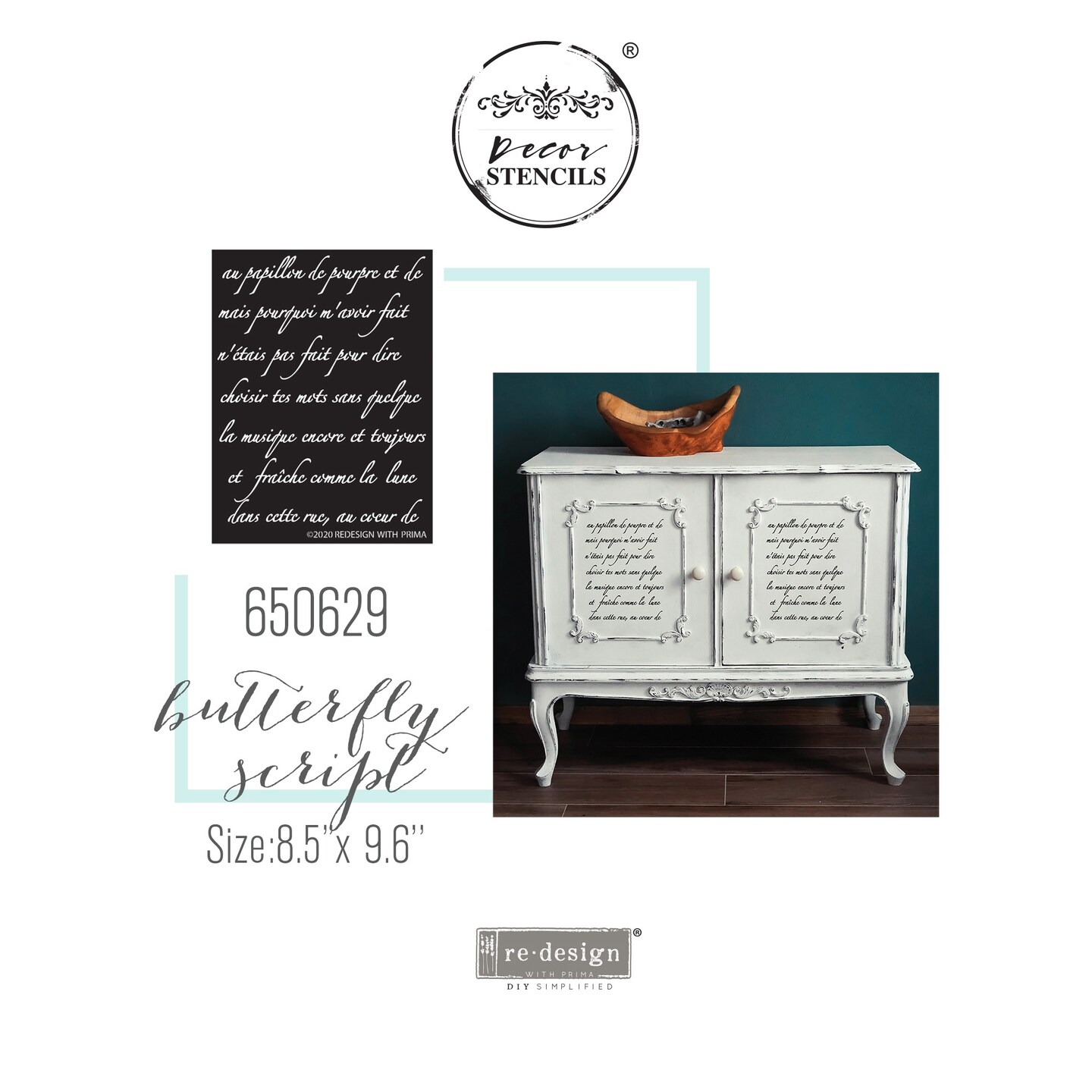 Prima Marketing Re-Design Decor Stencil 9"X13.5"-Butterfly Script ...