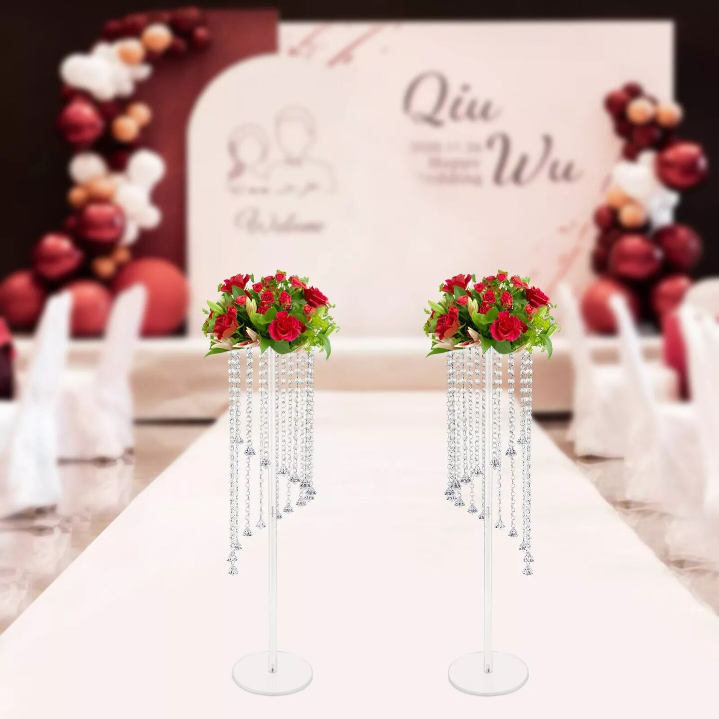 2pcs Clear Acrylic Flower Column Stand Crystal Chains for Wedding ...