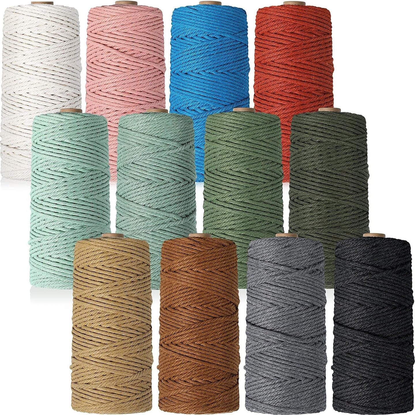12 Rolls Macrame Cord, 3 Mm X 1308 Yards Natural Cotton Twine, Colored ...