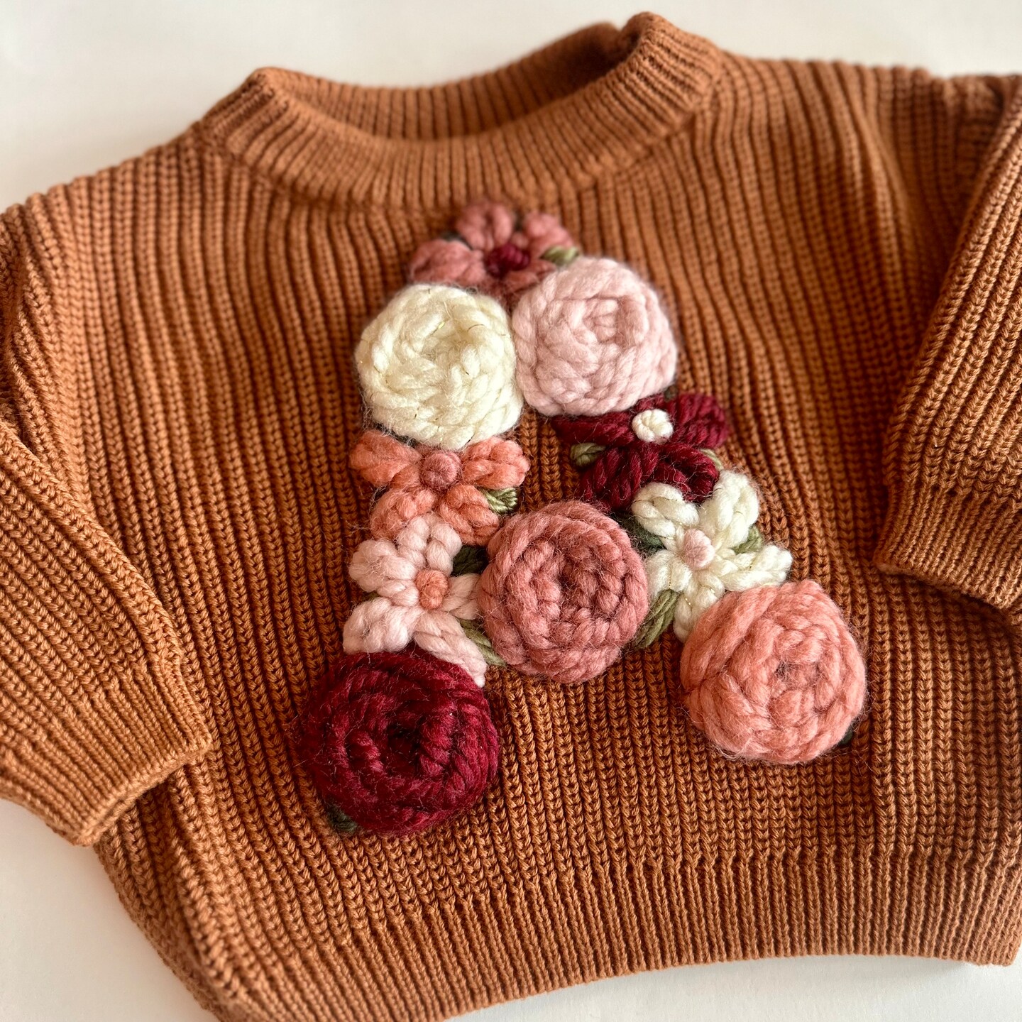 Floral Initial Sweater, Custom Knit Sweater, Hand Embroidered Letter ...