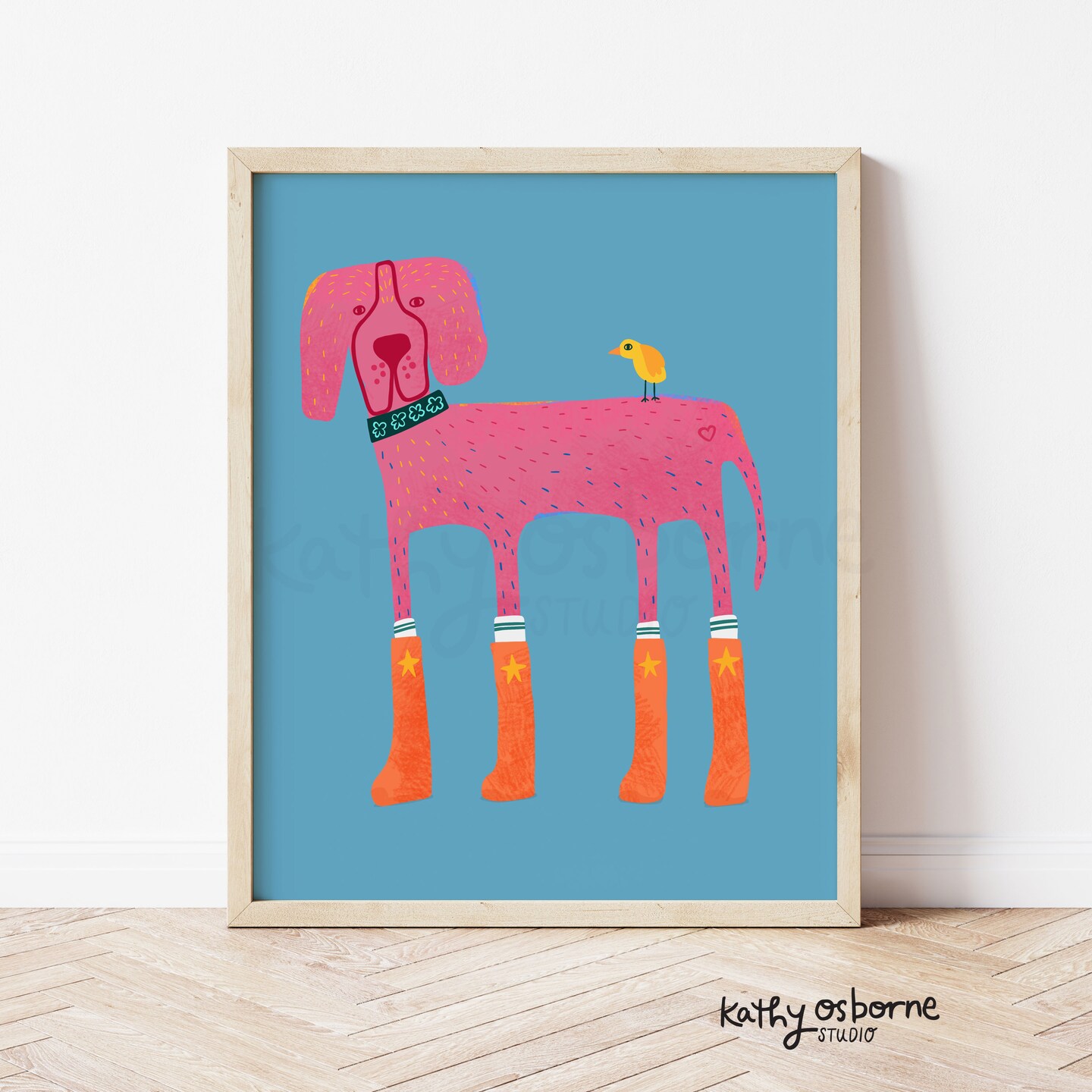 Cute Art Print: Pink Great Dane in Boots - Whimsical Dog Art Wall Decor ...