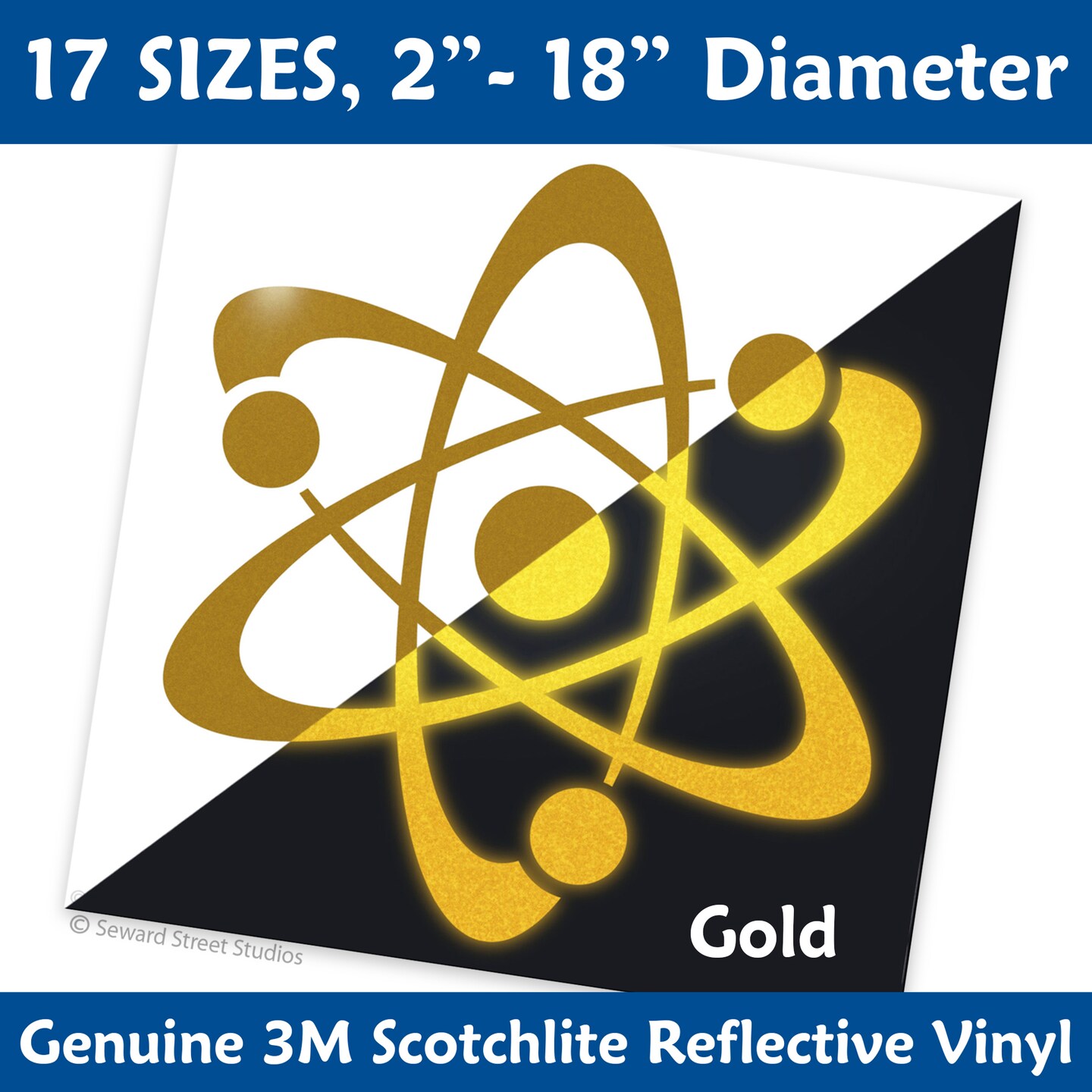 Gold Atom Symbol Reflective Decal, Atomic Motorcycle Helmet Reflector ...