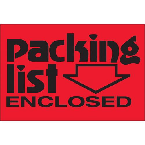 Tape Logic Labels, "Packing List Enclosed", 2" x 3", Fluorescent Red ...
