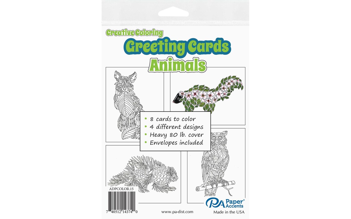 Creative Coloring Card&Env 4.25x5.5 8pc Animals | Michaels