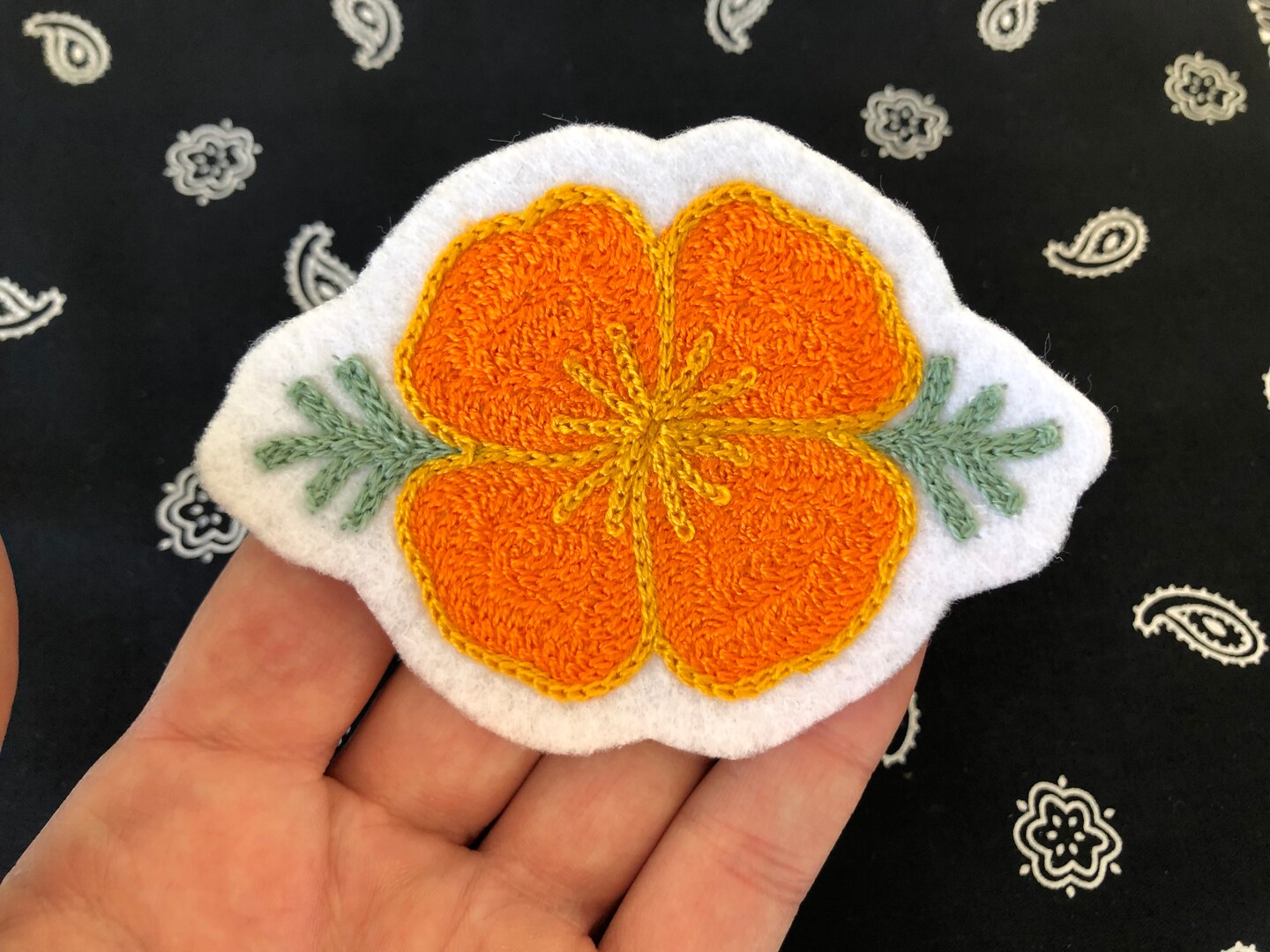 Chainstitch Embroidered California Poppy Golden Poppy State Flower Iron ...