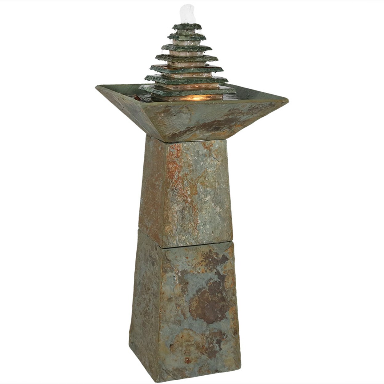 Sunnydaze Layered Slate Pyramid Water Fountain With Led Lights - 40 In ...