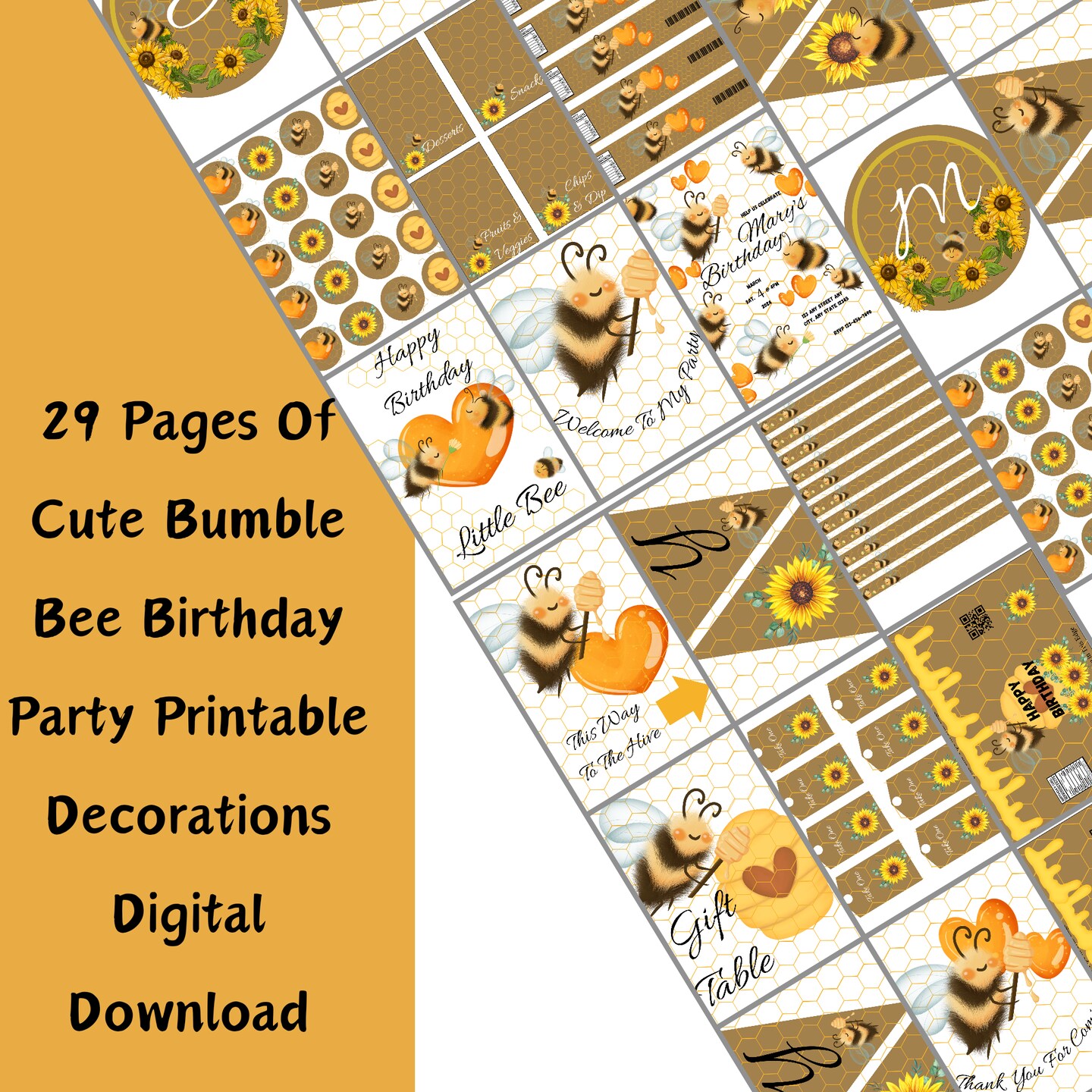 Bumble Bee Birthday Party Printable Decorations Cute And Easy Party ...
