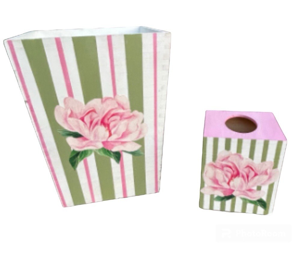 Wooden Rose Wastebasket, Girls Trash Can and Tissue Cover, Girls ...