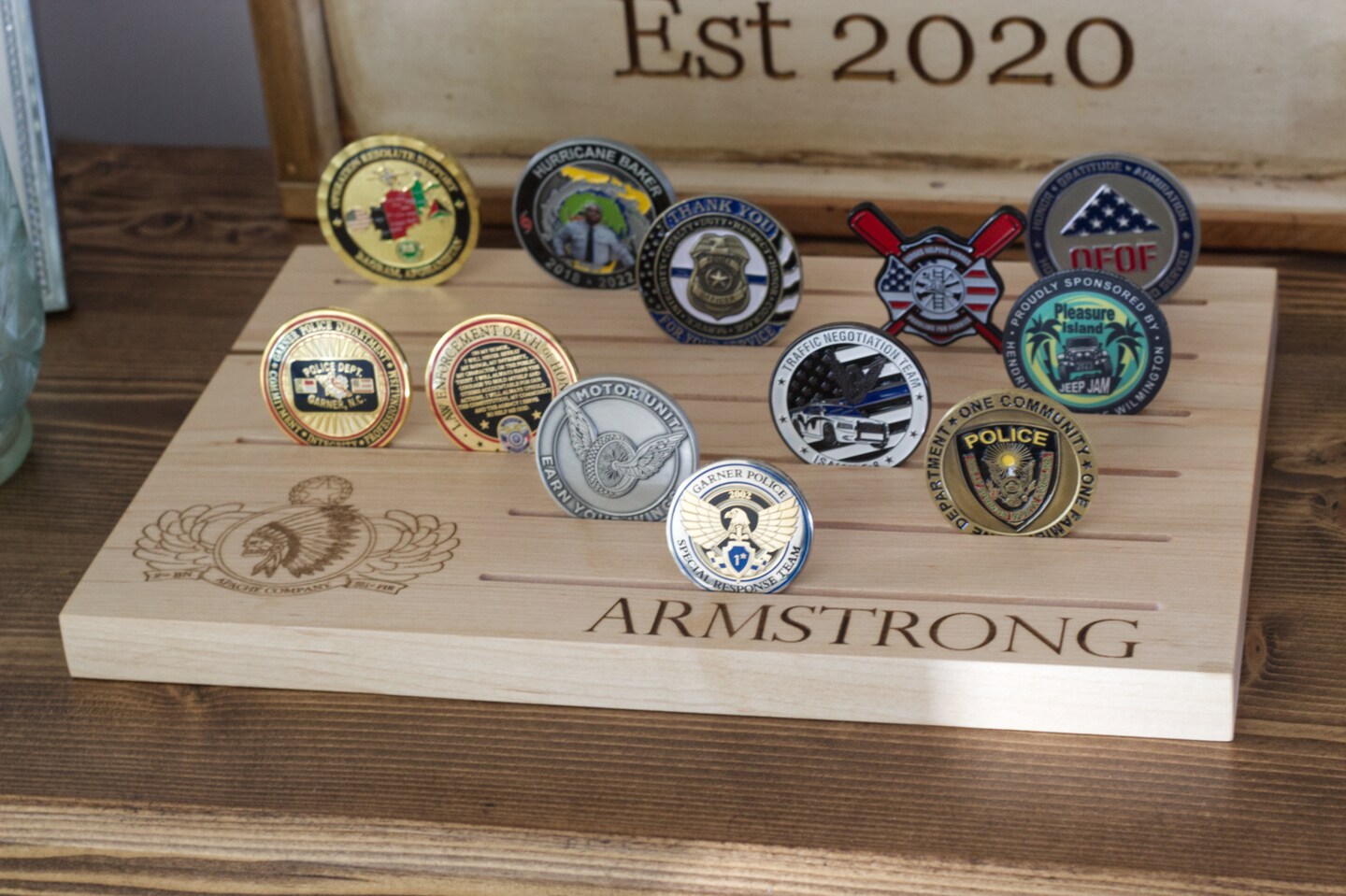 Solid Maple Personalized Challenge Coin Display - Military and First ...