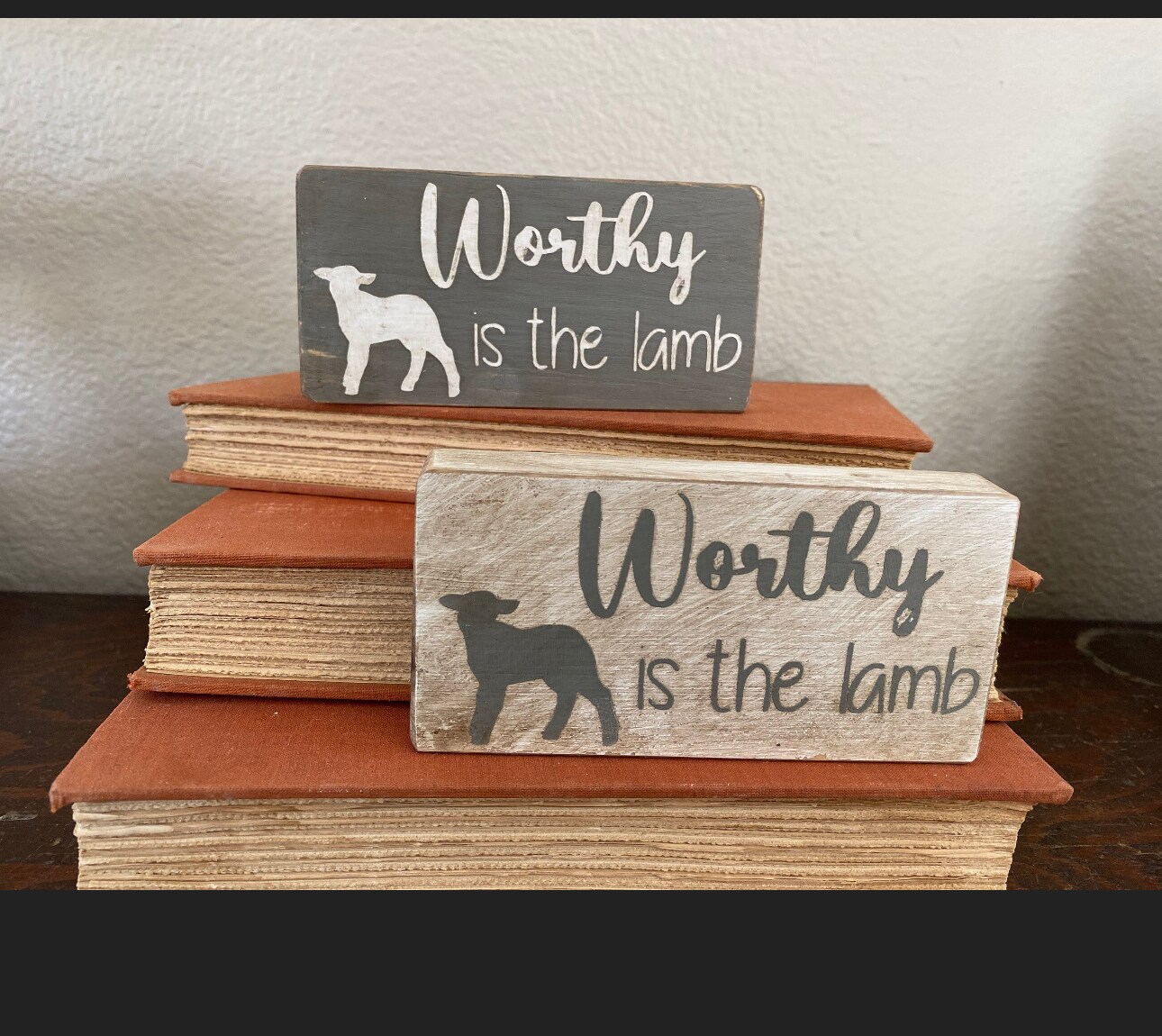 Handmade Worthy is the Lamb wood block, small wood sign, home decor ...