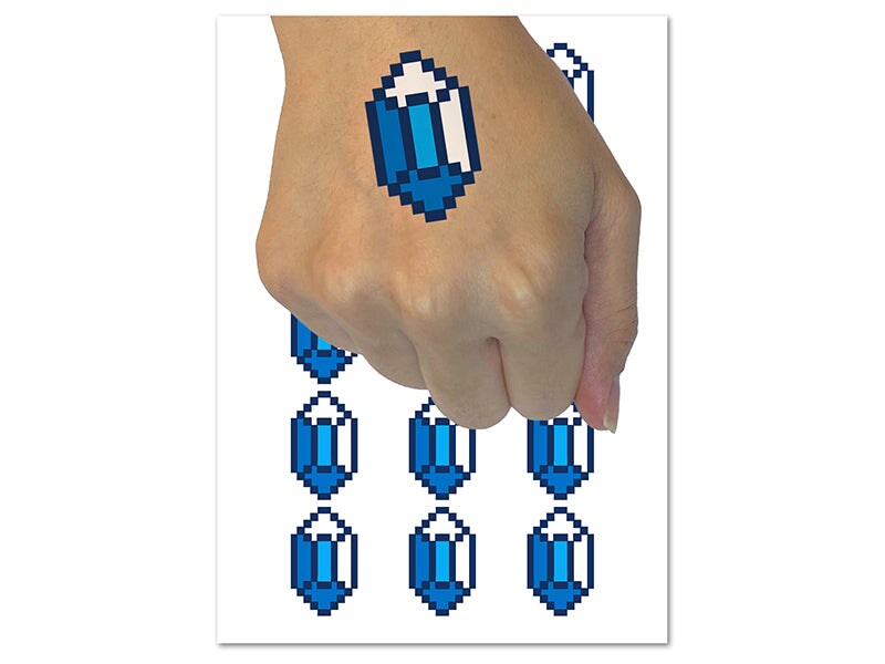 Pixel Gem Diamond Emerald Rupee RPG Game Temporary Tattoo Water ...