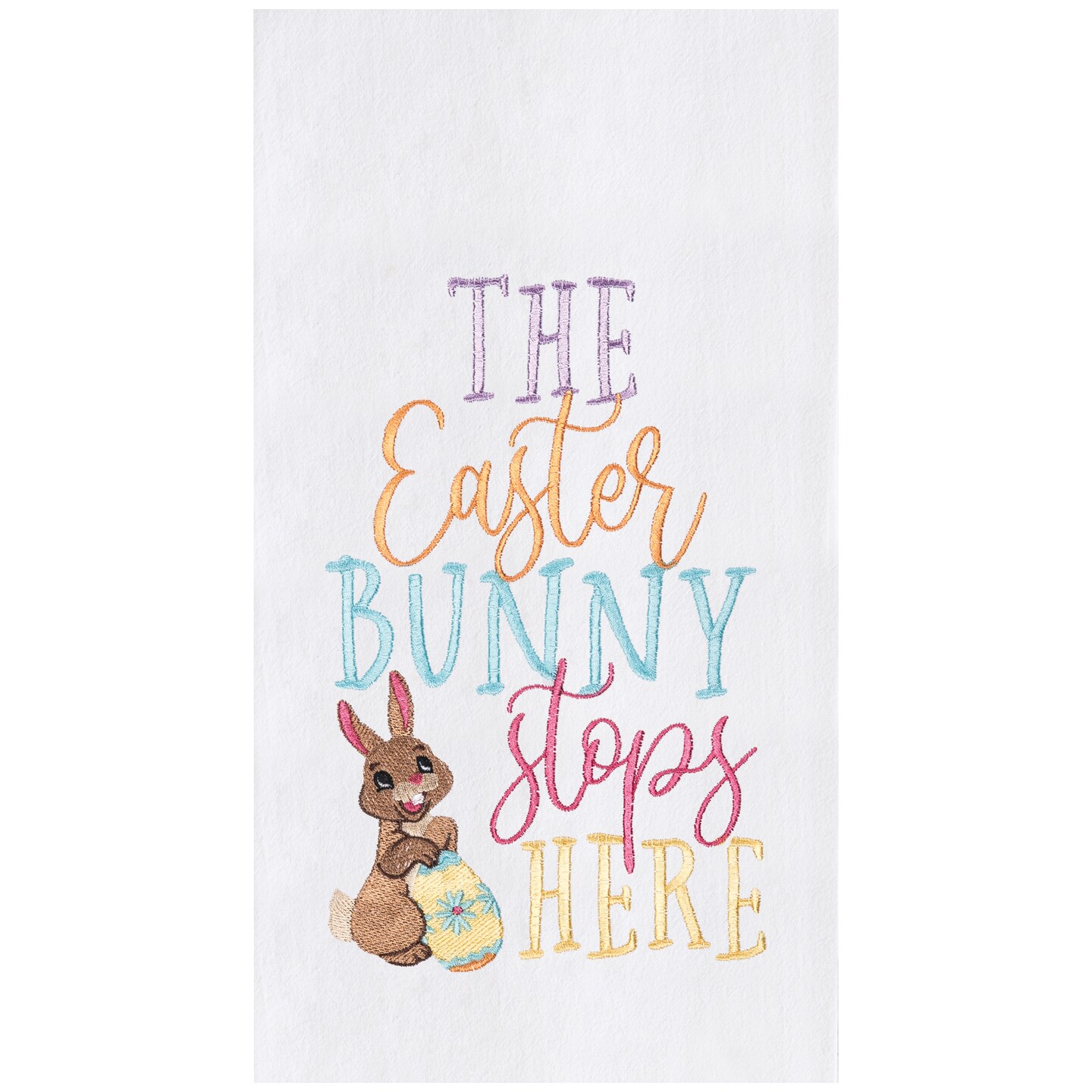 "The Easter Bunny Stops Here" Spring Rabbit Embroidered Cotton Flour ...