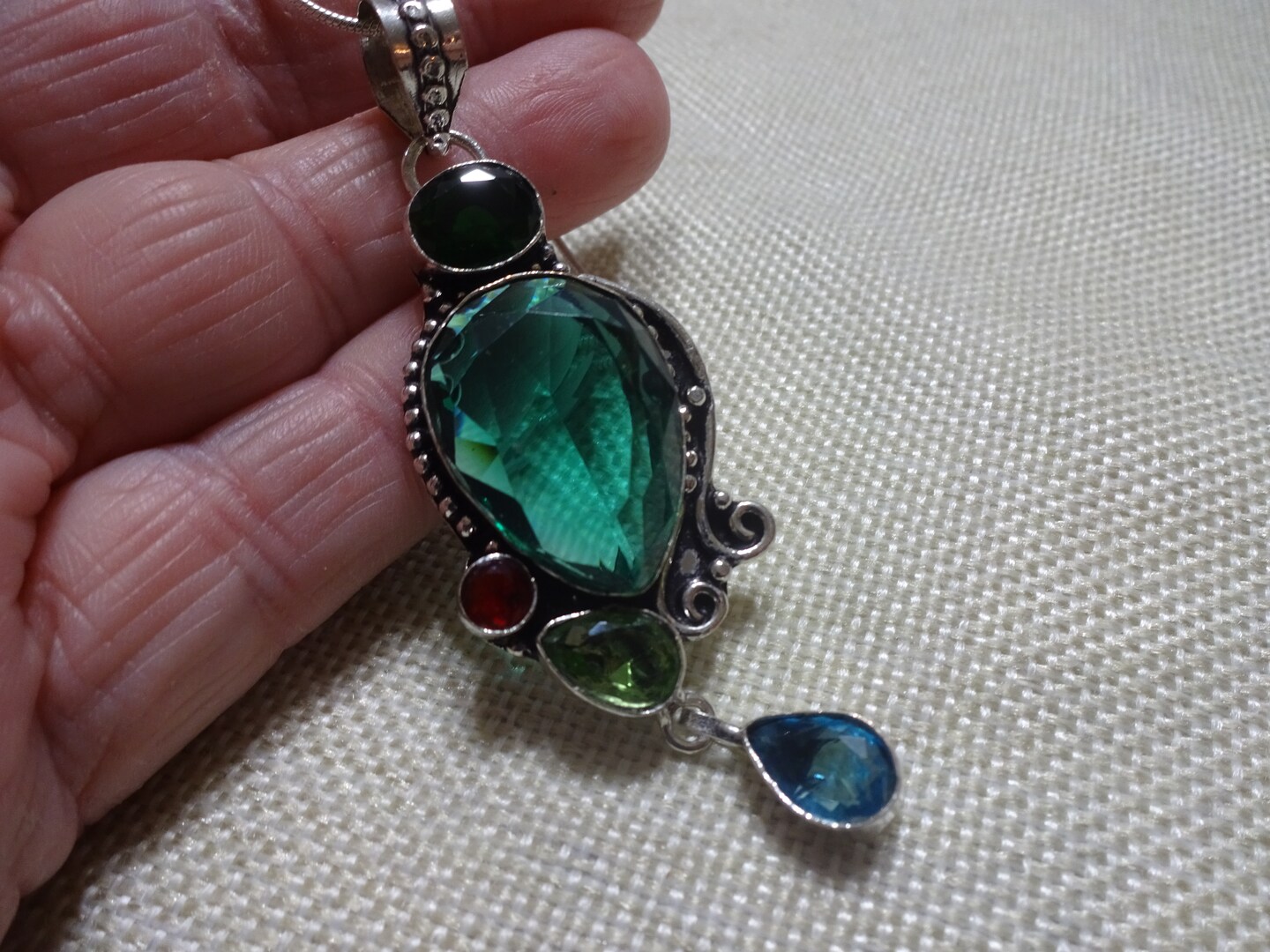 Gorgeous APATITE EMERALD RUBY BLUE TOPAZ Sterling Necklace 586B ...