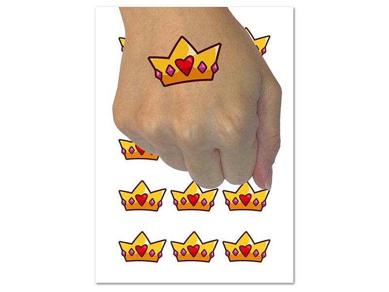Crown with Heart Temporary Tattoo Water Resistant Fake Body Art Set ...