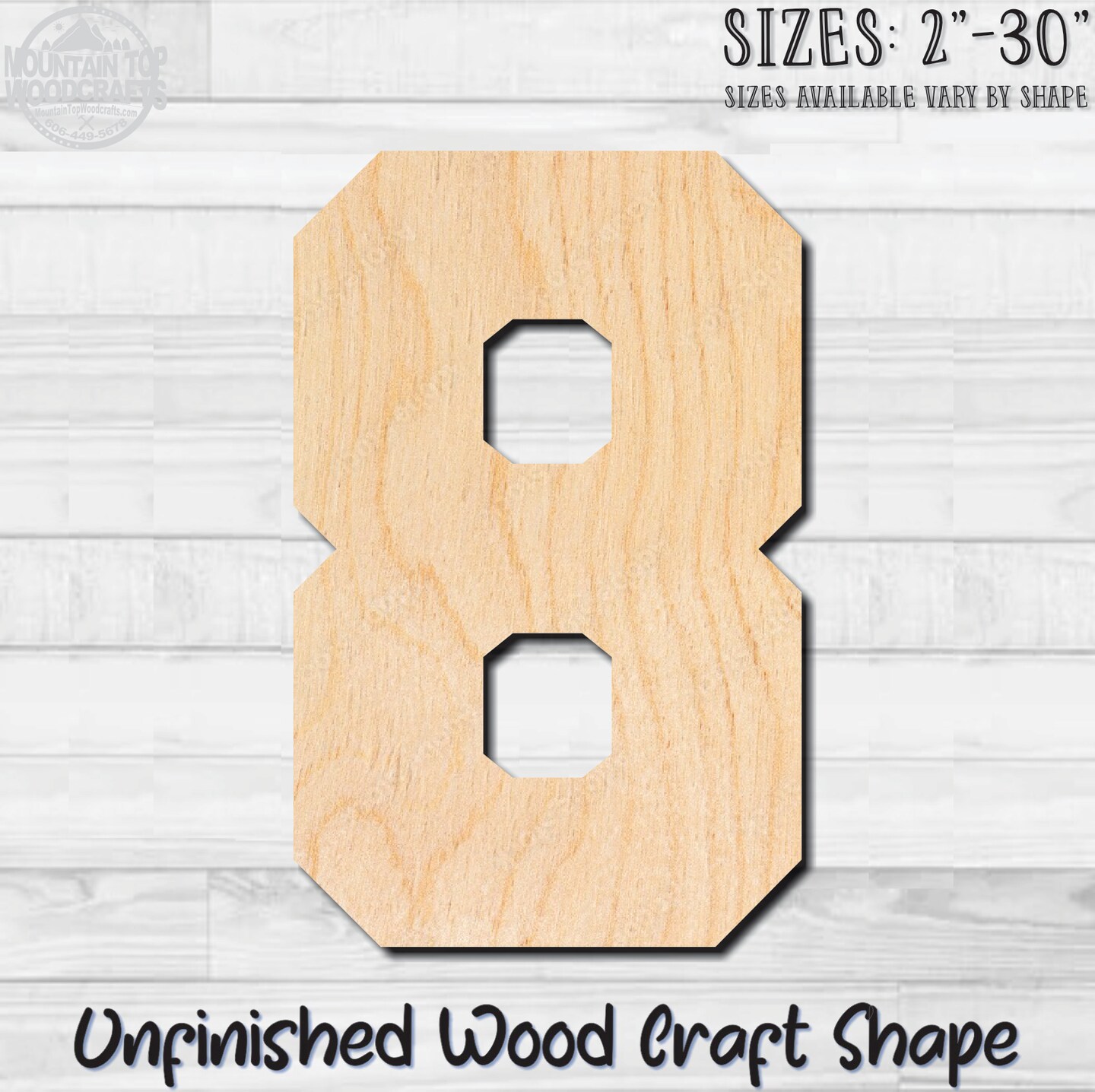 Varsity Number 8 Sports Unfinished Wood Shape Blank Laser Engraved ...