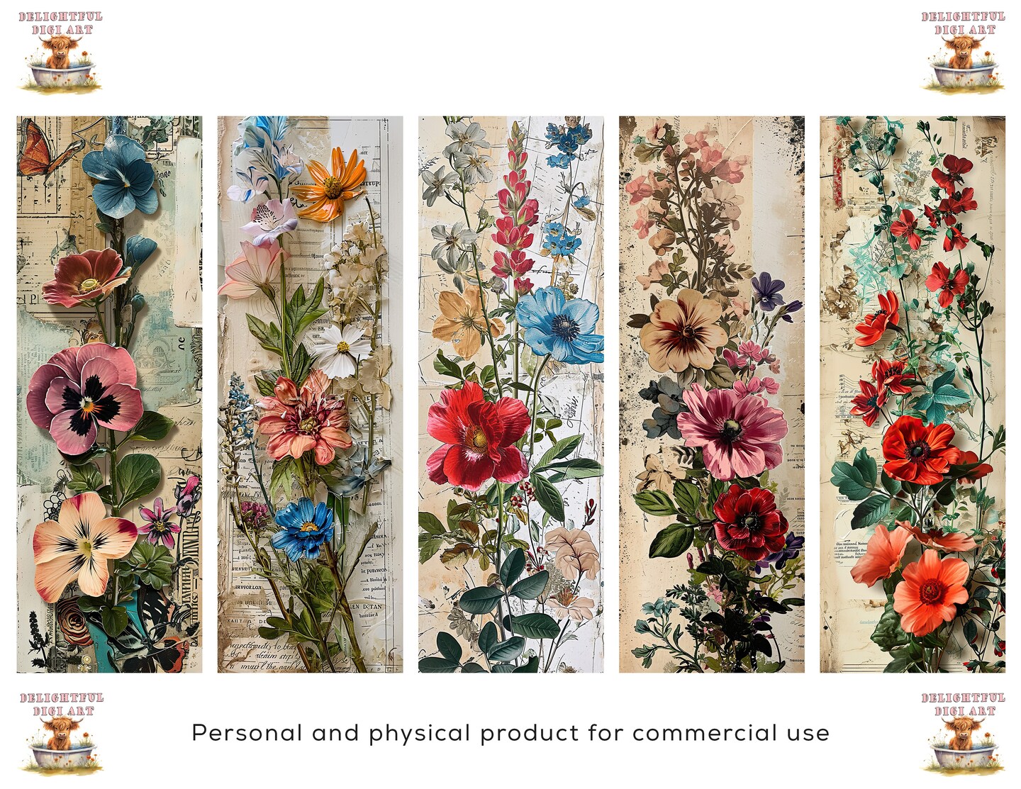 Junk Journal Ephemera Printable Bookmarks| 15 Vintage Floral Bookmarks ...
