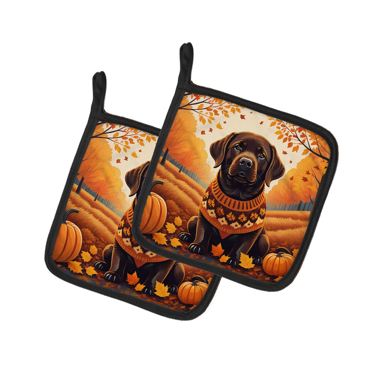 Chocolate Labrador Retriever Fall Pair Of Pot Holders | Michaels