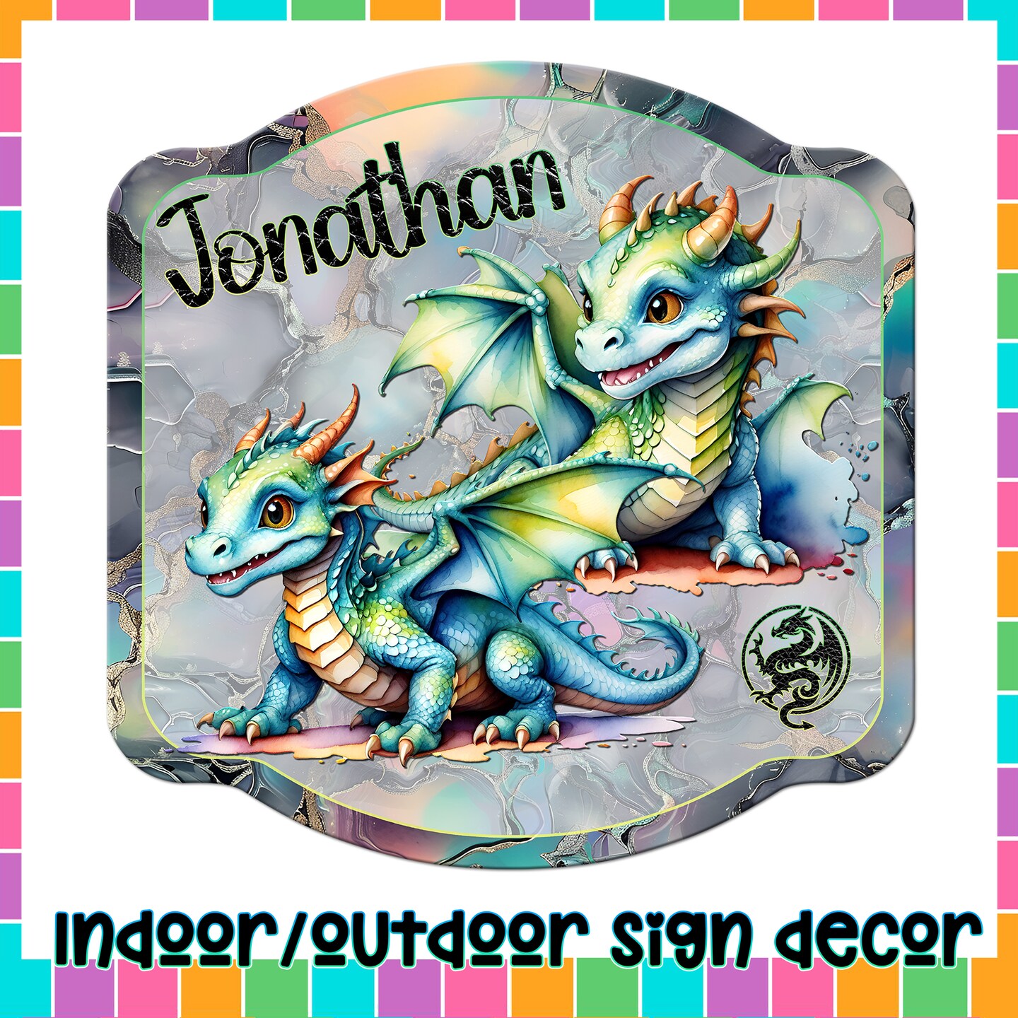 Blue Green Young Dragons Boys Room Dungeons and Dragons Gamer Sign ...