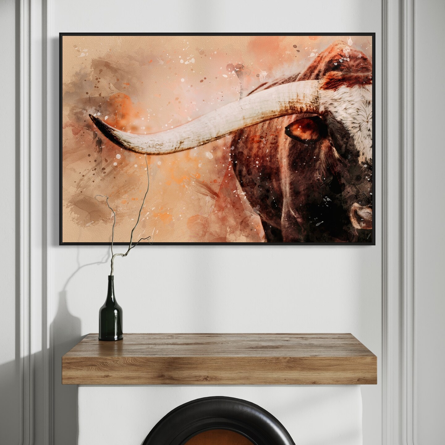 Watercolor Texas Longhorn canvas wall art, modern western decor, art ...