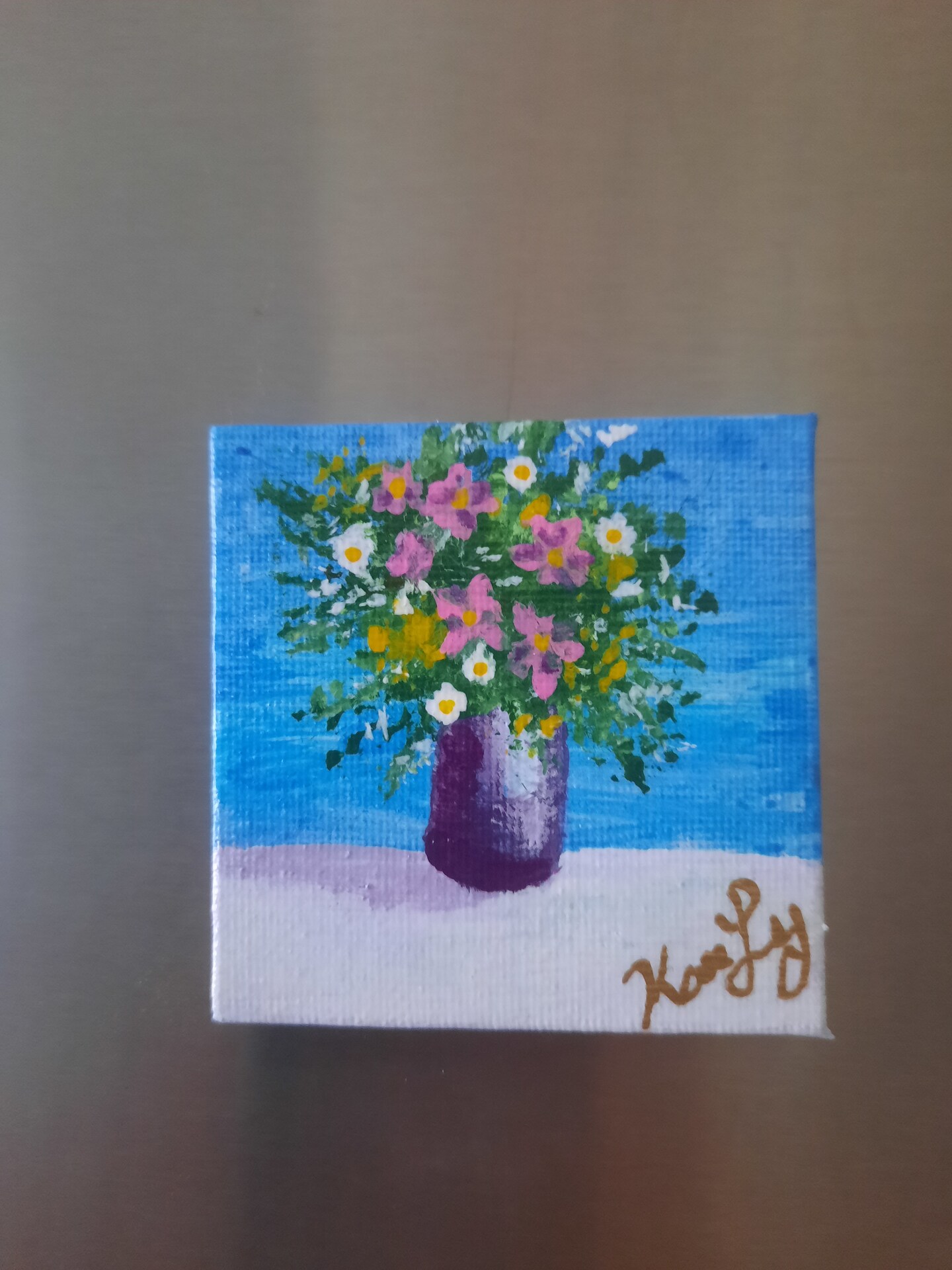 Hand Painted Acrylic Mini Stretched Canvas Functional Magnet 2.5 x 2.5 ...