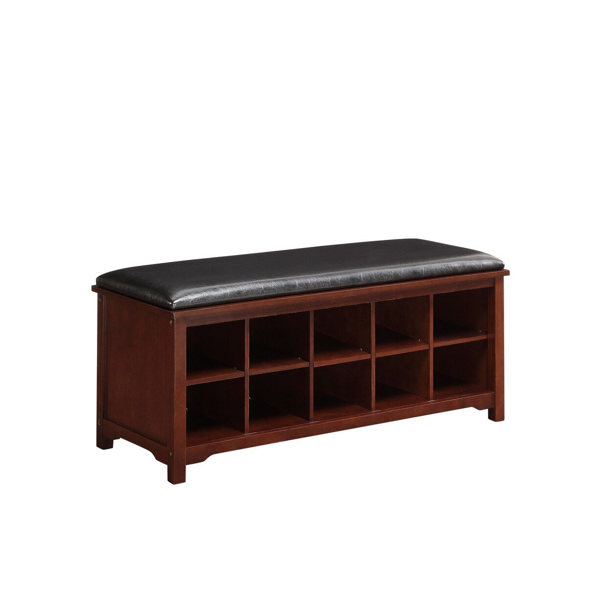 Cape Anne Walnut Solid Wood Storage Bench Dark Brown Faux Leather Top ...