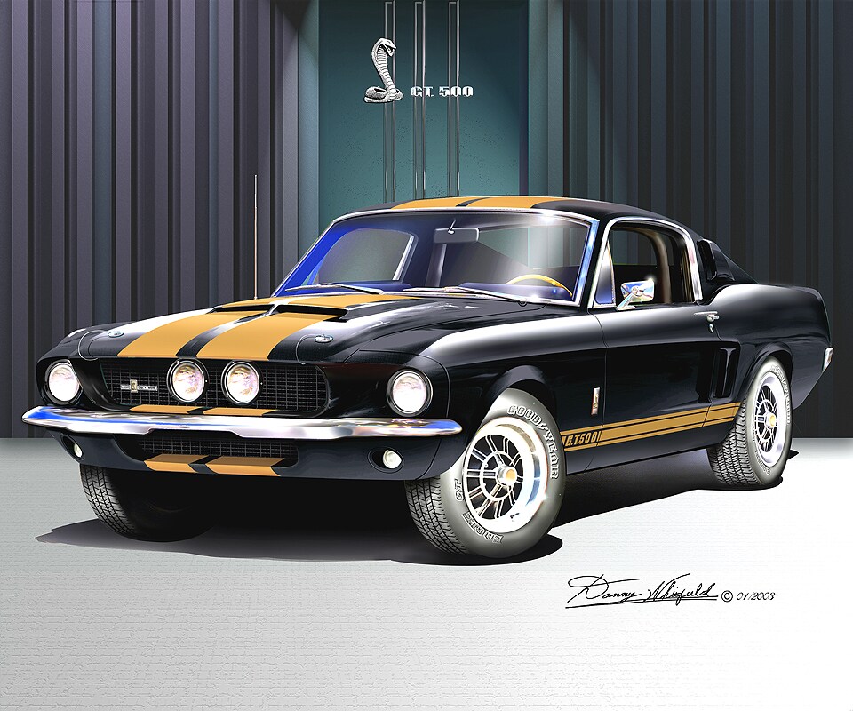 1967 Shelby Mustang GT-500 Raven Black with Gold Stripes | Car Art ...