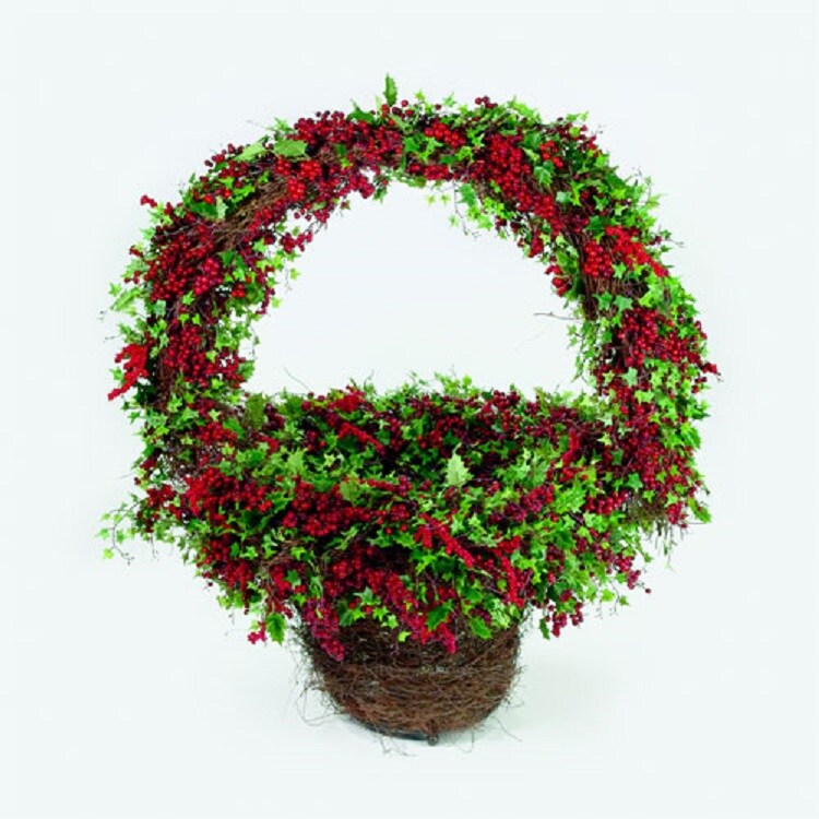 33" Green and Red Holly Ivy Christmas Display Basket | Michaels